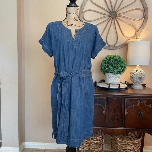 Talbots | Dresses | Talbots Denim Dress Dolman Cuff Sleeve With Belted ...